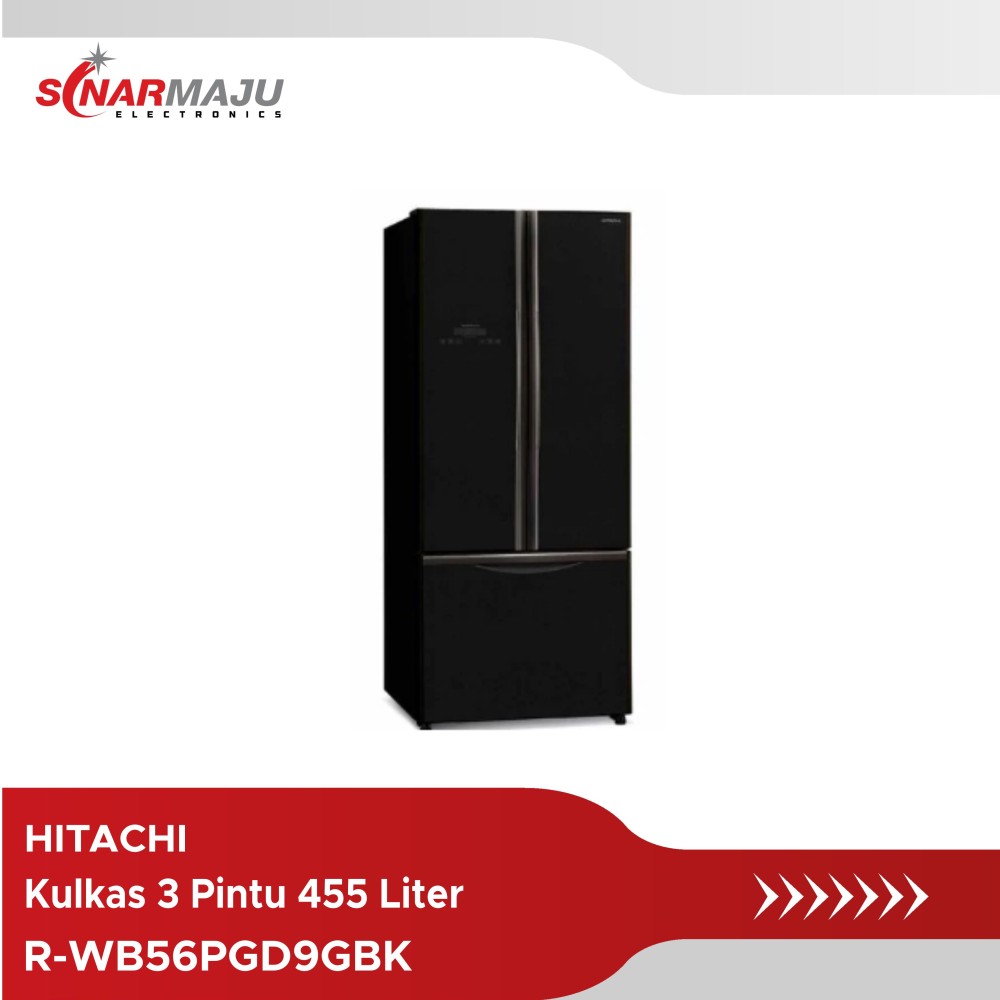 Kulkas 3 Pintu French Bottom Freezer Hitachi 455 Liter R-WB56PGD9GBK