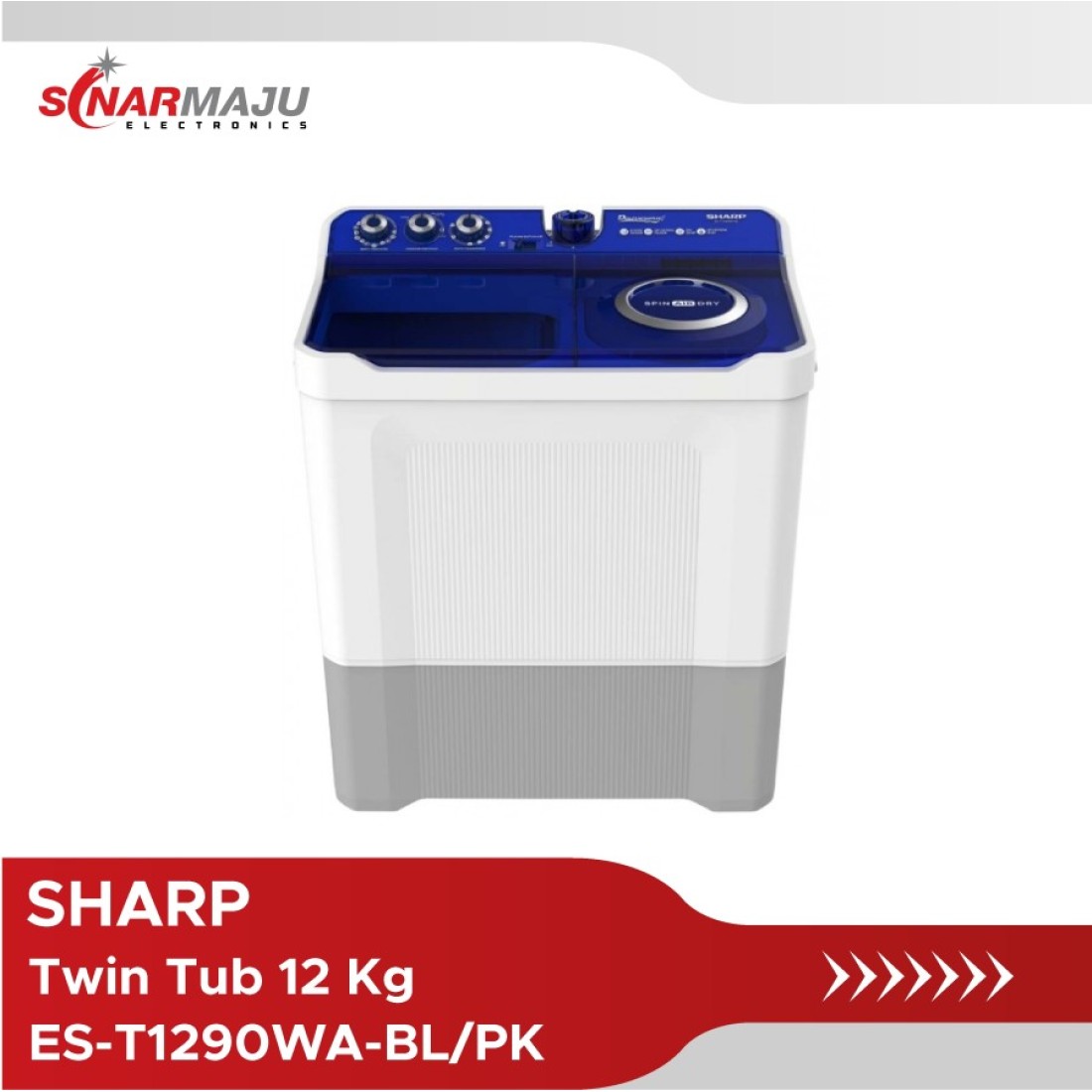 Sharp Mesin Cuci 2 Tabung 12 Kg Twin Tub ES-T1290WA-BL/PK